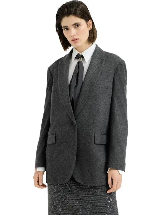 Brunello Cucinelli Cashmere Jersey Blazer With Monili - Anthracite
