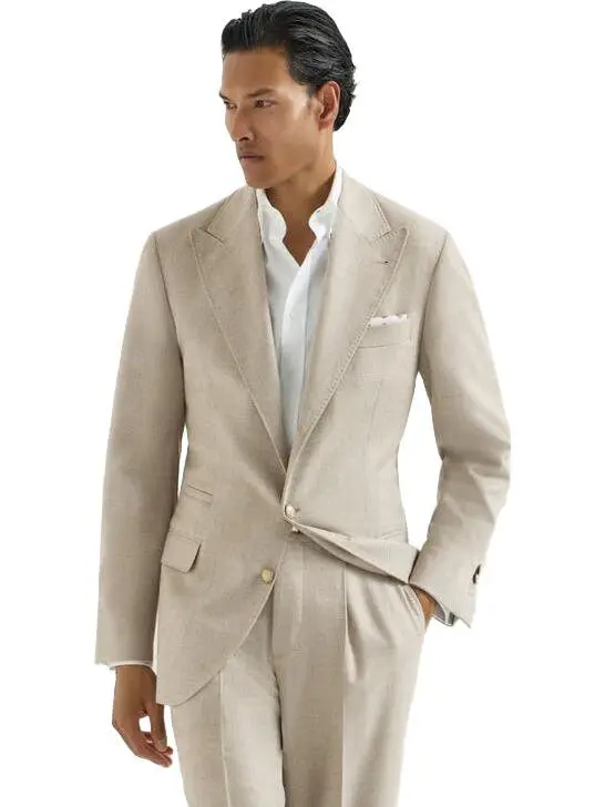 Brunello Cucinelli Mouliné Virgin Wool Twill Deconstructed Blazer With Large Peak Lapels - Stone Grey