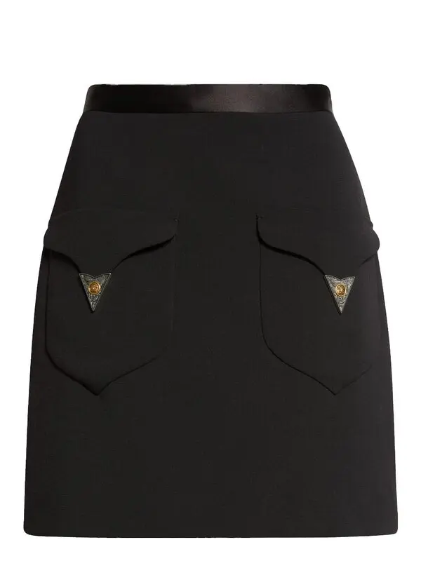 Versace Stretch Virgin Wool Mini Skirt With Medusa Filigree Embellishments - Black