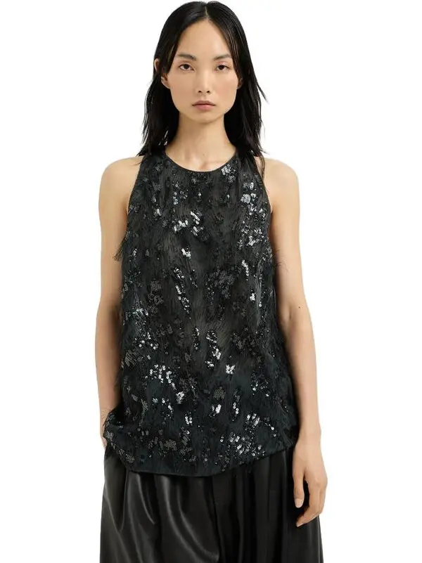 Brunello Cucinelli Embroidered Silk Top - Lignite