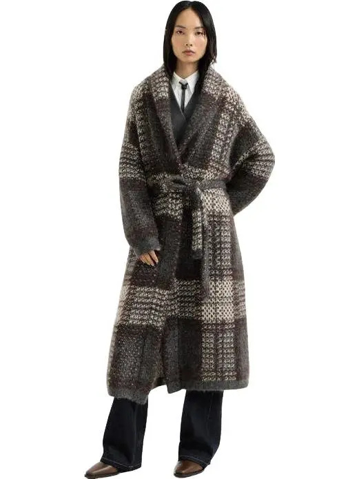 Brunello Cucinelli Tartan Double Knit Mohair Coat - Anthracite