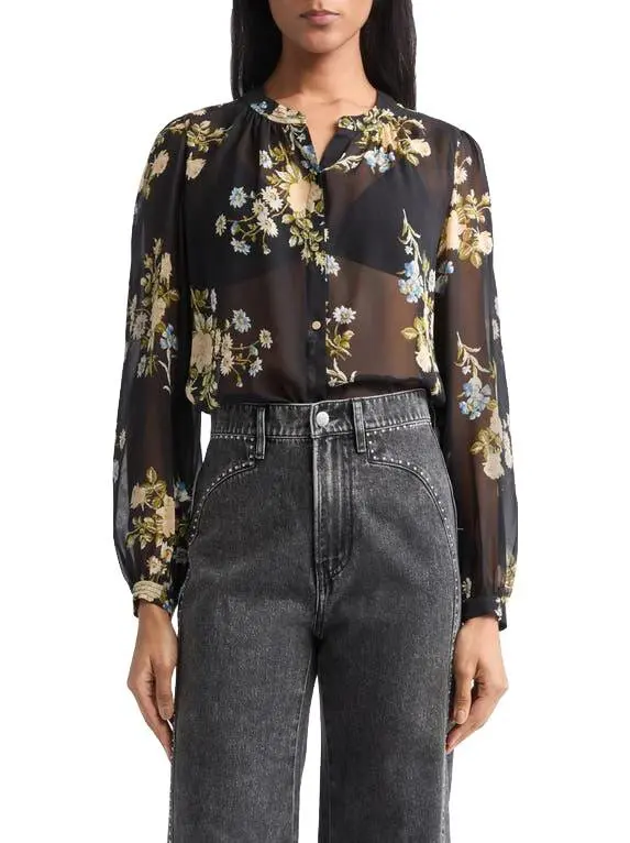 Veronica Beard Ashlynn Silk Chiffon Blouse - Black Multi
