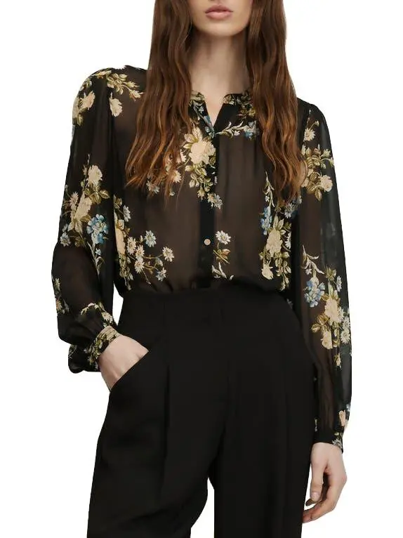 Veronica Beard Ashlynn Silk Chiffon Blouse - Black Multi