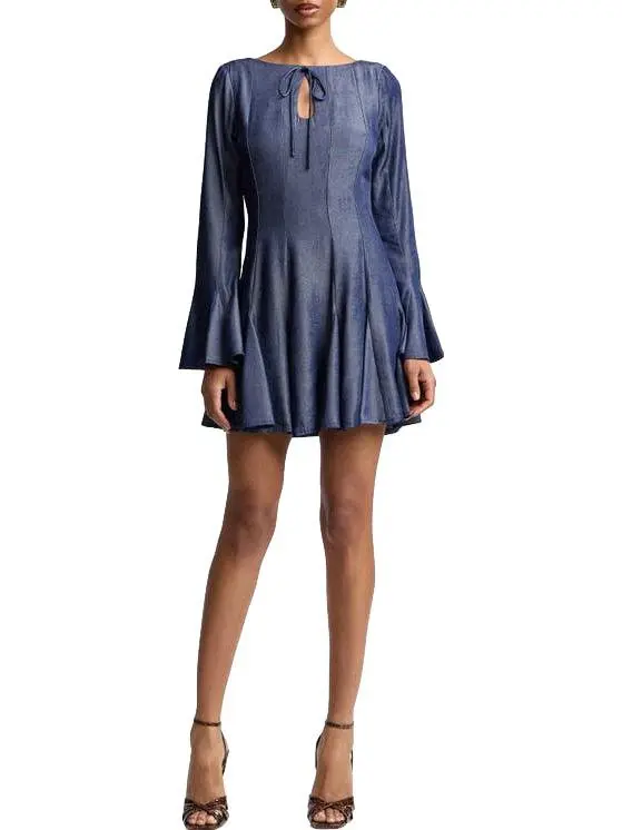 Avec Les Filles Dyed Godet Bell Sleeve Mini Dress - Indigo