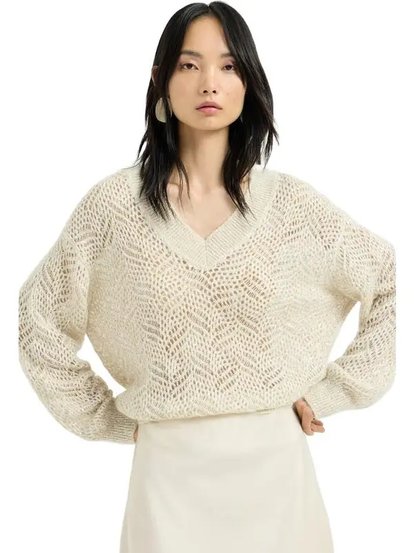 Brunello Cucinelli Mohair And Wool Abstract Leaf Sweater - Cream