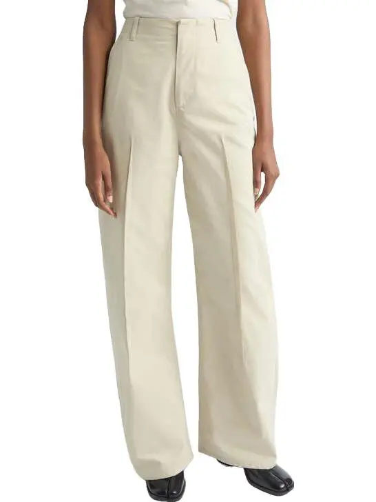 MAISON MARGIELA Wide Leg Cotton Twill Pants With Raw Edge Hem - Ecru