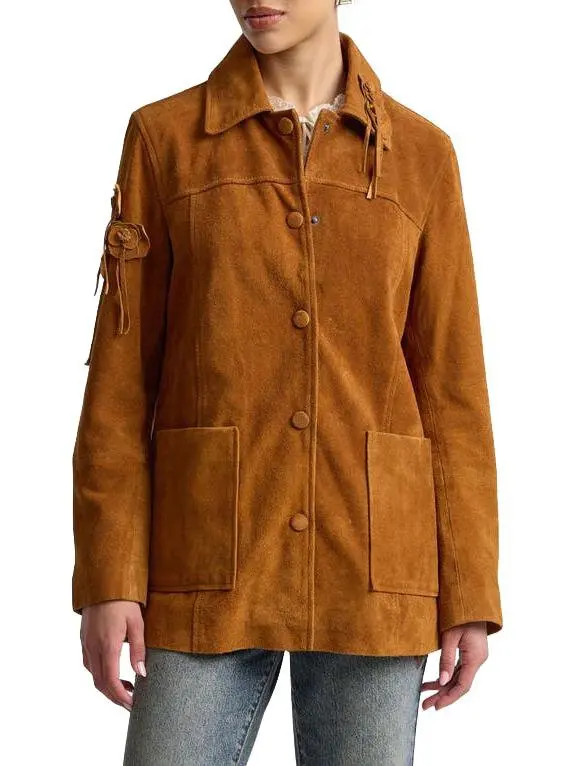 Avec Les Filles Floral Suede Shirt Jacket - Pumpkin