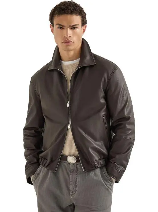 Brunello Cucinelli Leather Zip-up Jacket - Chocolate