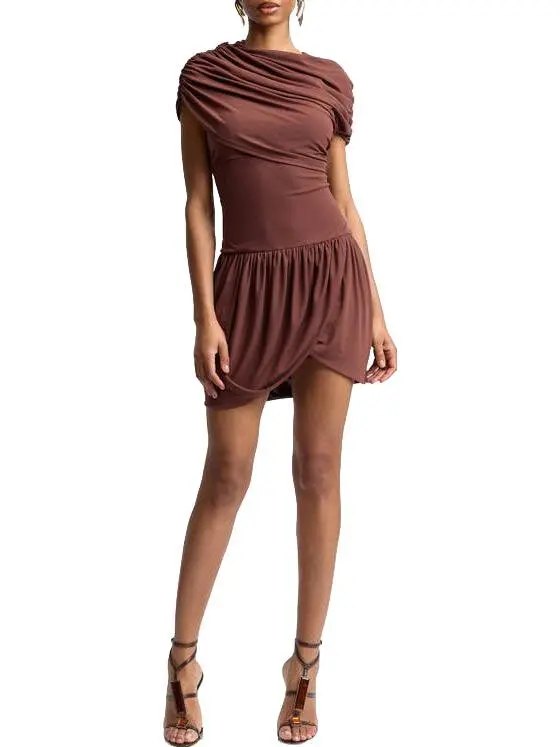 Avec Les Filles Draped Mini Dress With Crossover Skirt - Chocolate