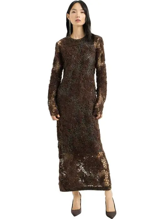 Brunello Cucinelli Whispering Bloom Embroidery Knit Dress - Brown