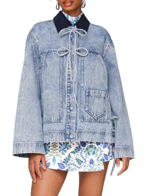 Avec Les Filles Oversized Denim Chore Jacket With Corduroy Collar - Flutter Wash