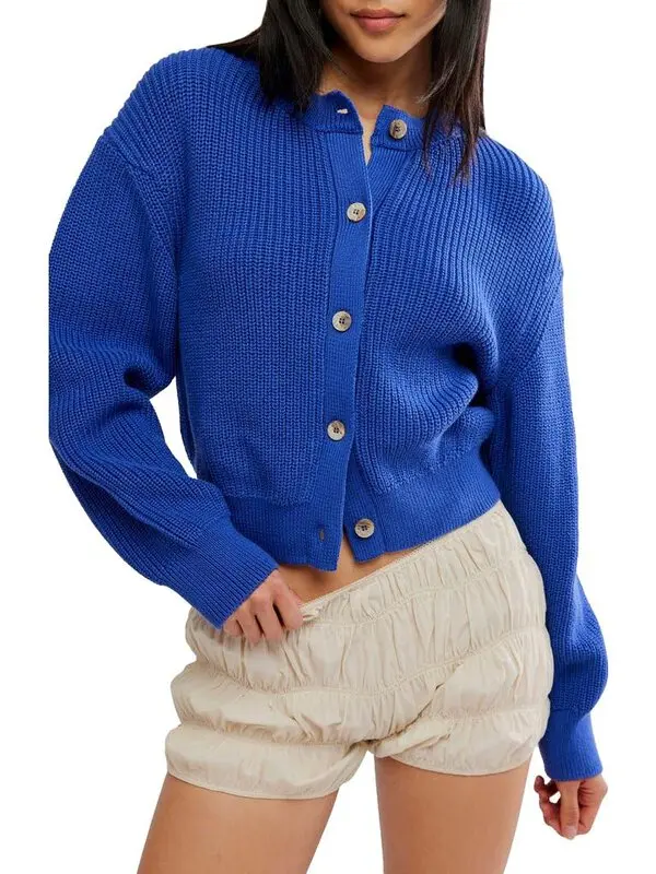 Free People Vienna Rib Button Front Cardigan - Blue Beam