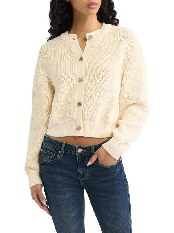 Free People Vienna Rib Button Front Cardigan - Ivory