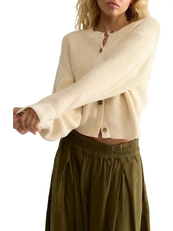 Free People Vienna Rib Button Front Cardigan - Ivory
