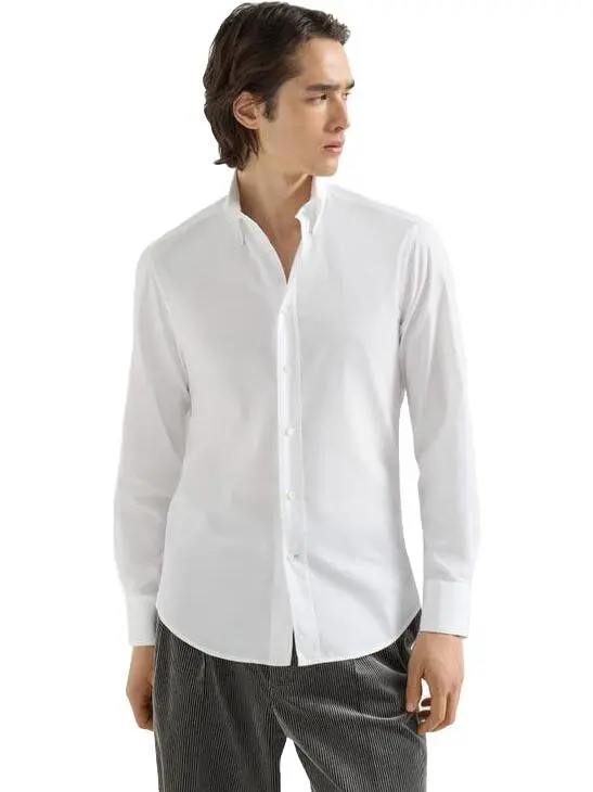 Brunello Cucinelli Twill Shirt With Button-down Collar - White