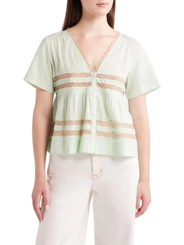 DAMSON MADDER Tilda Lace Organic Cotton Peplum Top - Mint