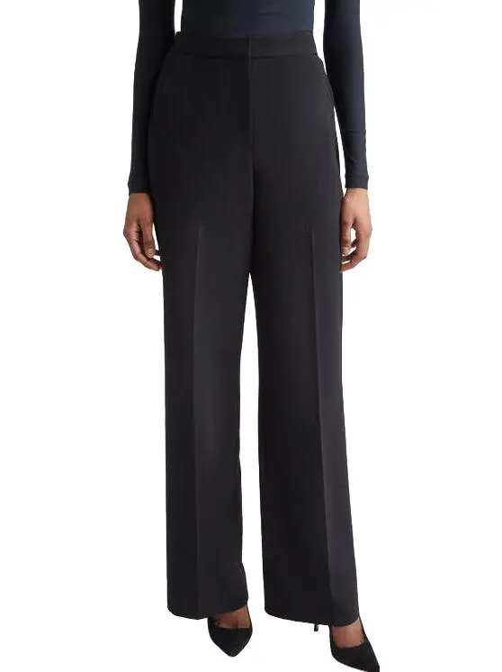 St. John Stretch Linen Blend Twill Wide Leg Pants - Black