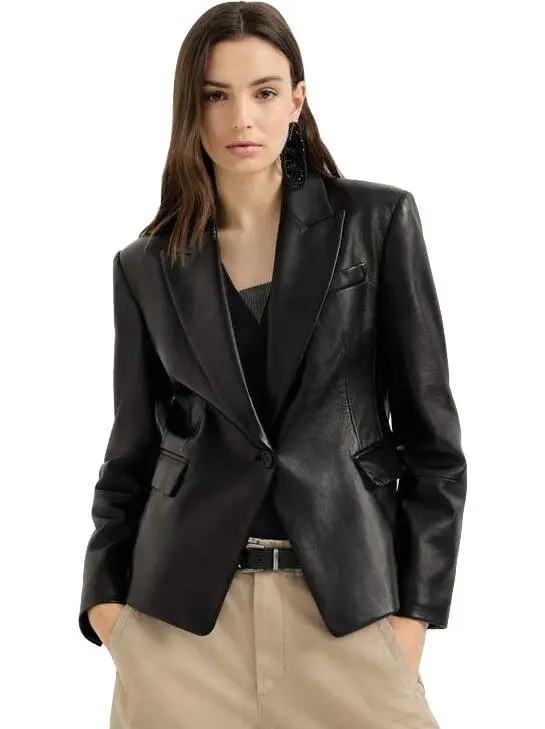 Brunello Cucinelli Nappa Leather Blazer With Monili - Black