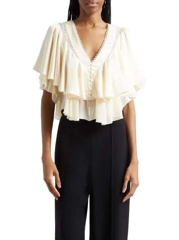 Cinq À Sept Layered V-neck Top With Lace Trim - Gardenia