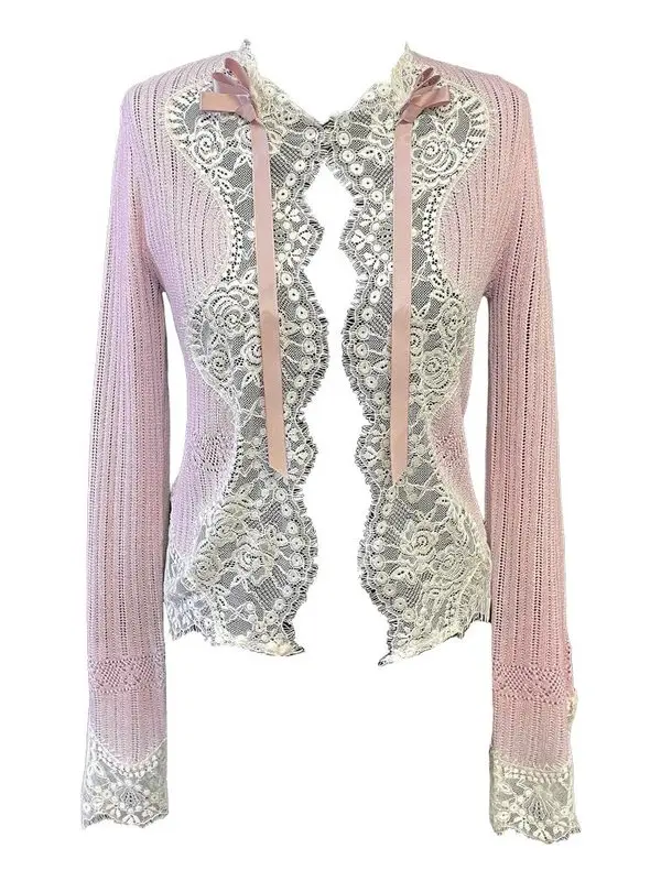 Anna Sui Lace Trim Knit Cardigan - Pink