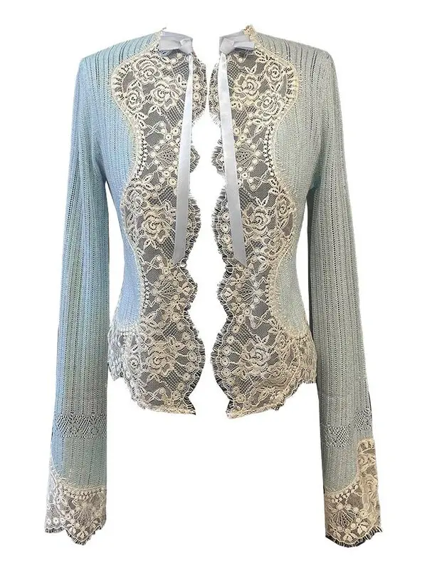 Anna Sui Lingerie Lace Knit Cardigan - Blue