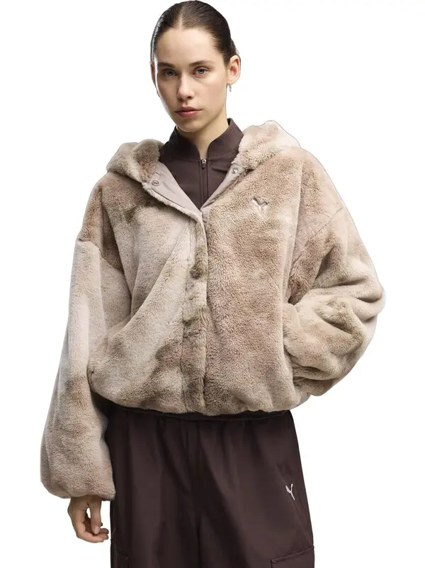 PUMA Street Glam Oversized Tie-dye Fleece Jacket - Beige