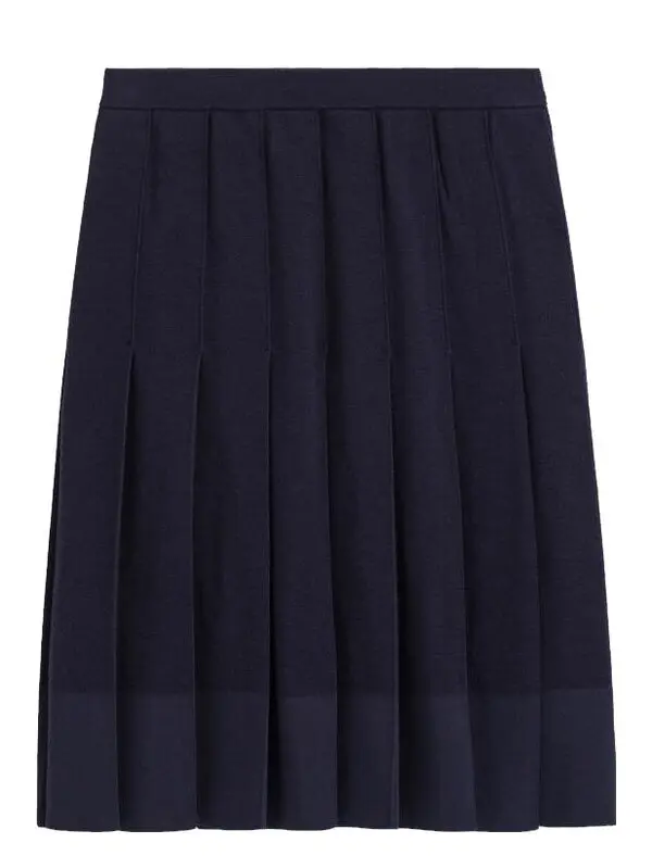 Cos Merino Wool Pleated Midi Skirt - Navy