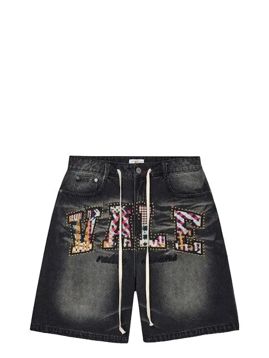 VALE FOREVER Embellished Denim Shorts - Black