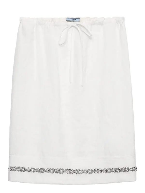 Prada Embroidered Slubbed Fabric Skirt - Neutral
