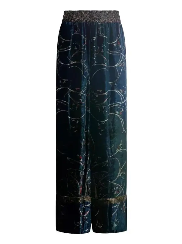 PIERRE-LOUIS MASCIA Wide Leg Floral Print Trousers - Blue