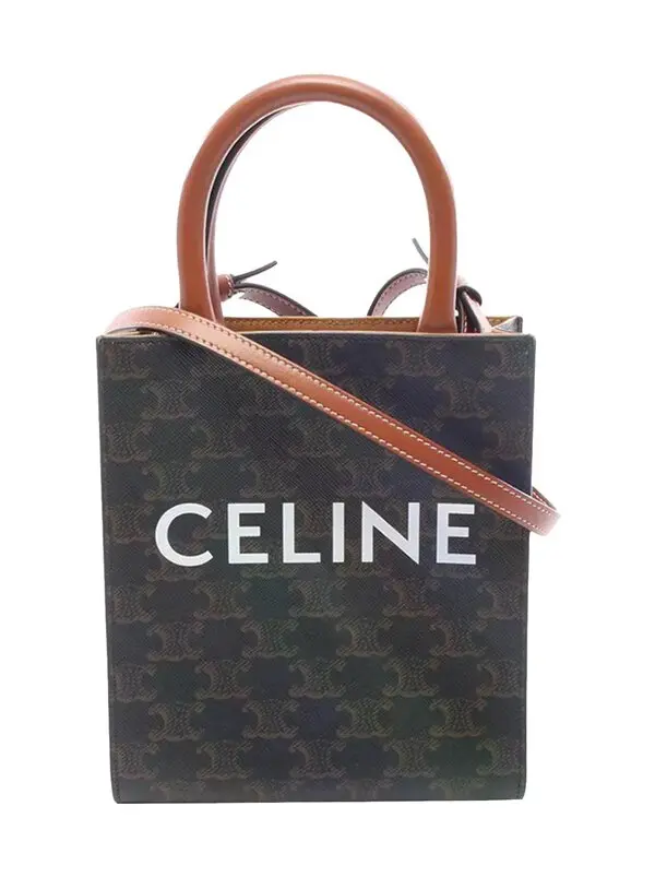 Celine Mini Vertical Cabas Satchel In Coated Canvas - Brown