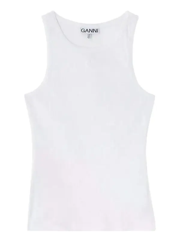 GANNI Logo-embroidered Ribbed Tank Top - White