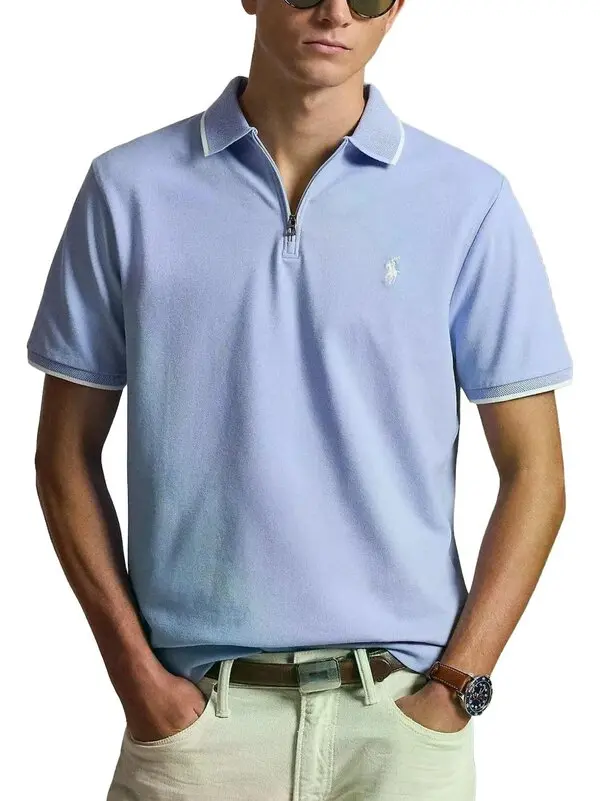 Polo Ralph Lauren Zip-neck Logo-embroidered Polo Shirt - Blue