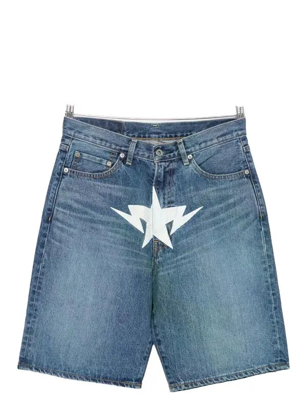 A BATHING APE Star-print Denim Shorts - Blue