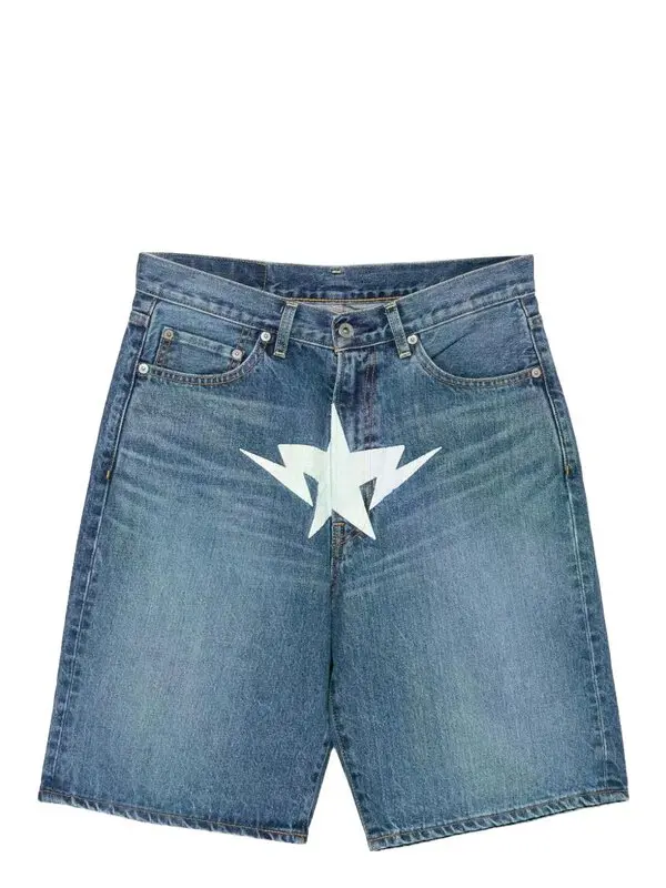 A BATHING APE Star-print Denim Shorts - Blue