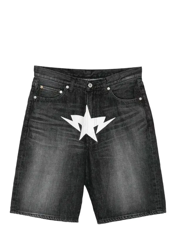 A BATHING APE Star-print Denim Shorts - Black