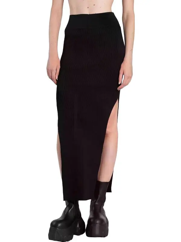 Rick Owens Ribbed Side-slit Maxi Skirt - Black