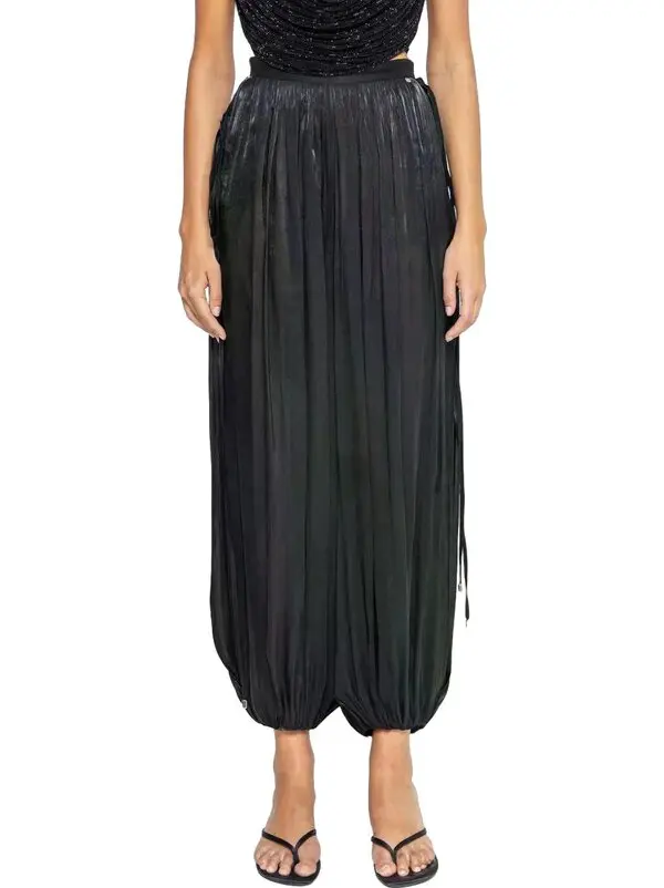 NISSA High-waisted Metallic Chiffon Wide-leg Trousers - Black