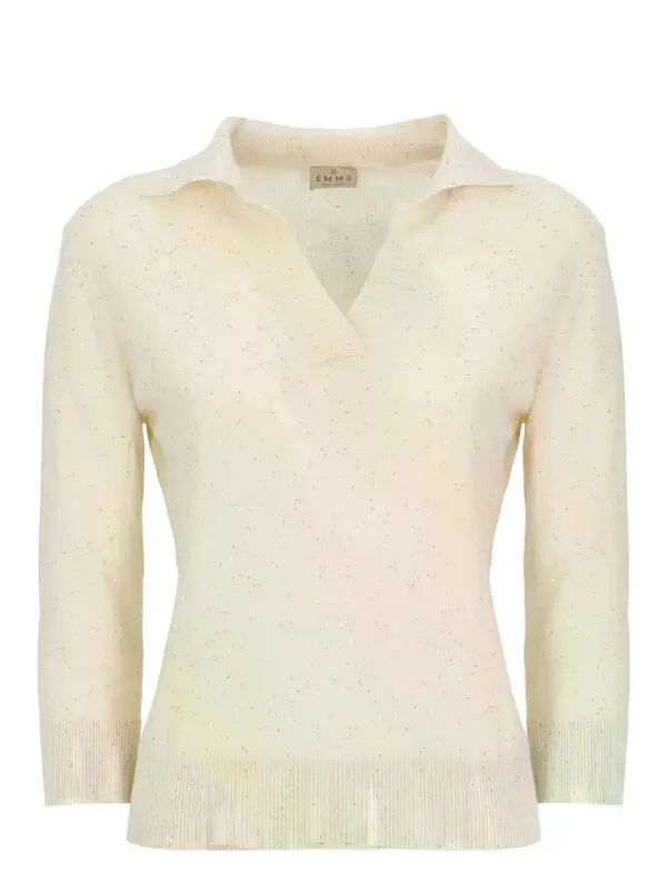 EMME Sequin Embellished Quarter-sleeved Polo Collar T-shirt - Yellow
