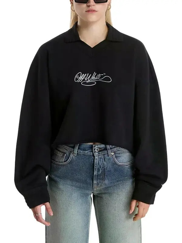 Off-White Cropped Logo-embroidered Polo Sweater - Black
