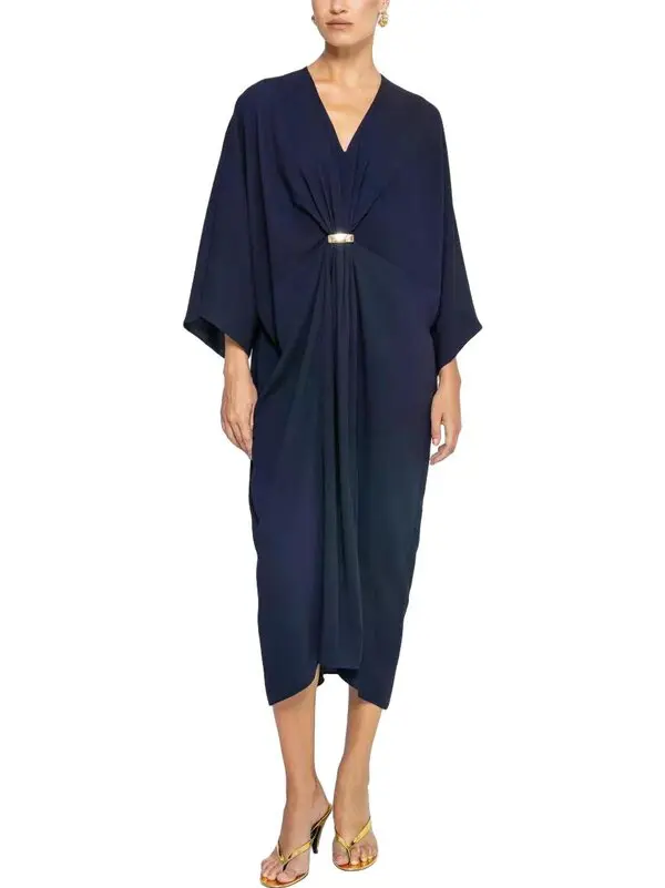 NISSA Oversized V-neck Maxi Dress With Metallic Detail - Blue