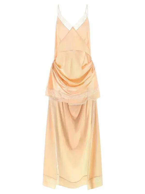 Magda Butrym Lace-trimmed Draped Silk Satin Dress - Orange