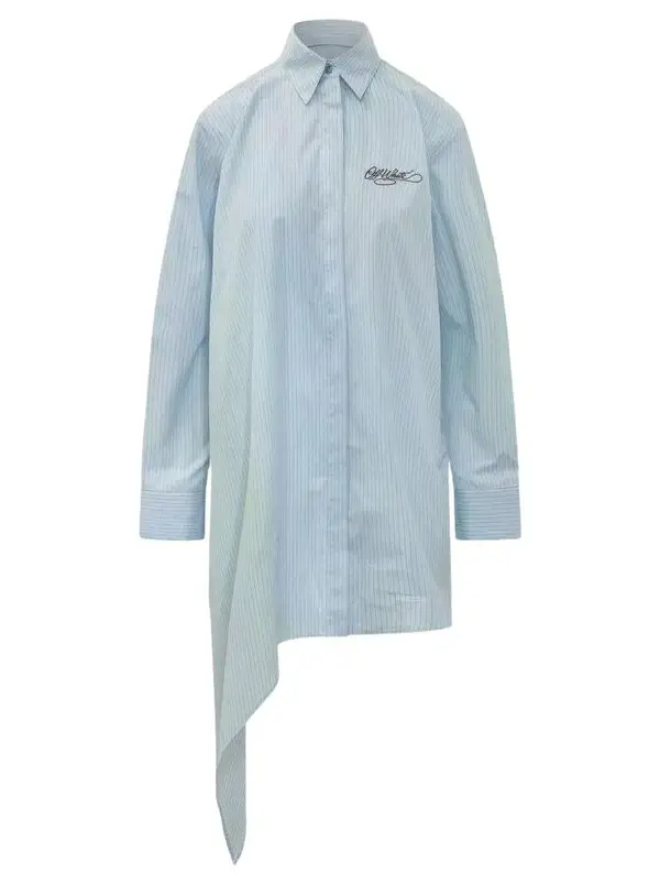 Off-White Asymmetric Striped Shirt Midi Dress - Blue