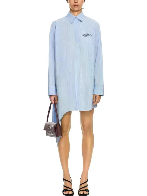 Off-White Asymmetric Striped Shirt Midi Dress - Blue