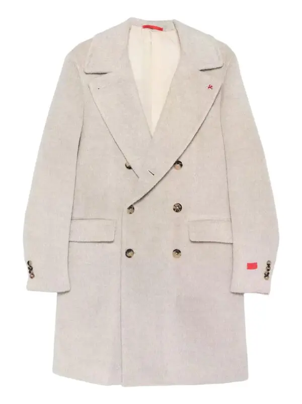 Isaia Double-breasted Coat With Notched Lapels - Neutrals