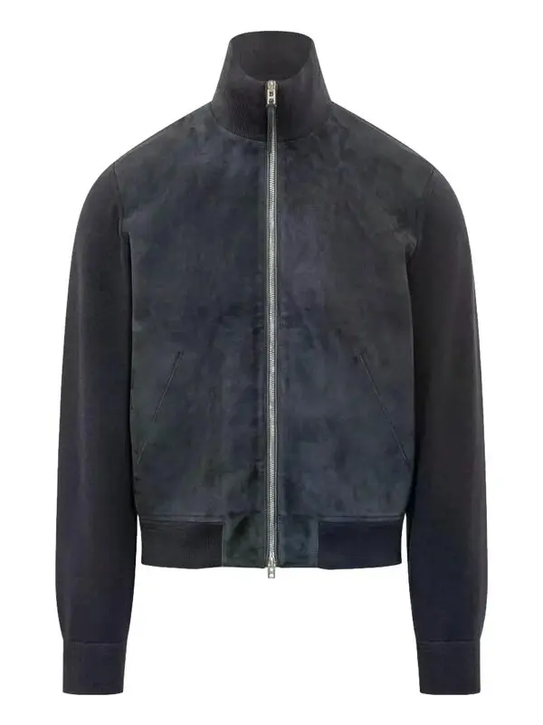 TOM FORD Suede Paneled High-neck Zip-up Jacket - Blue