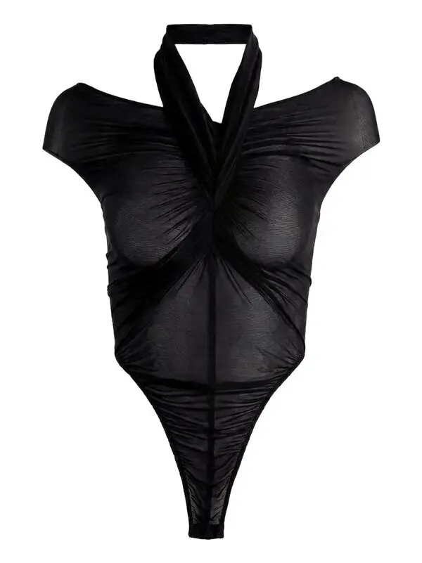 Atlein Draped Bodysuit With Short Sleeves - Black