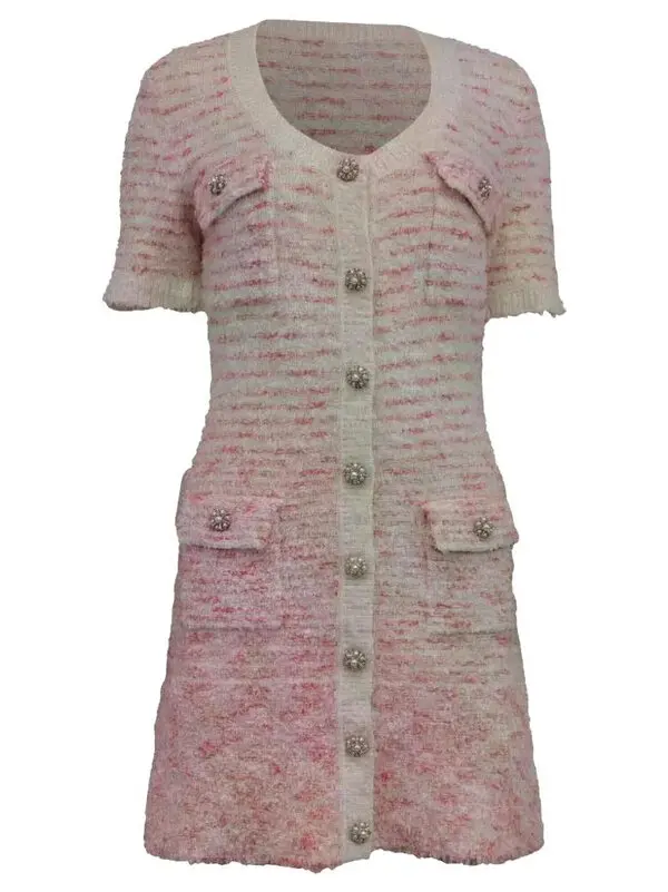 SELF-PORTRAIT Tweed Embellished Dress - Neutrals