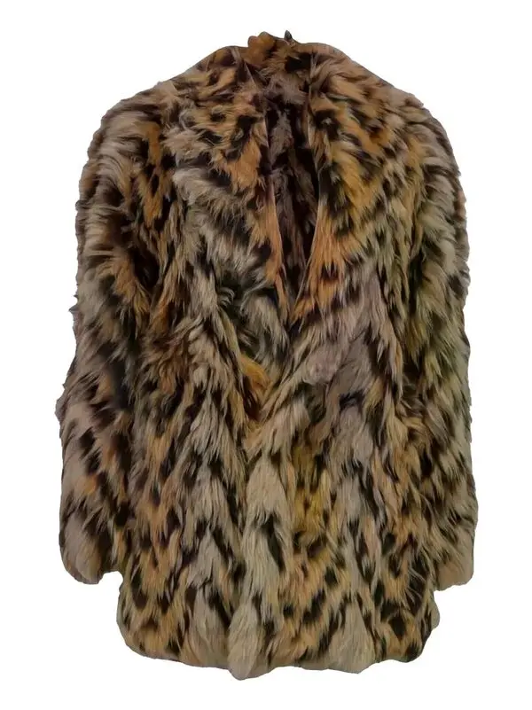 Saint Laurent Leopard Print Fur Oversized Coat - Brown