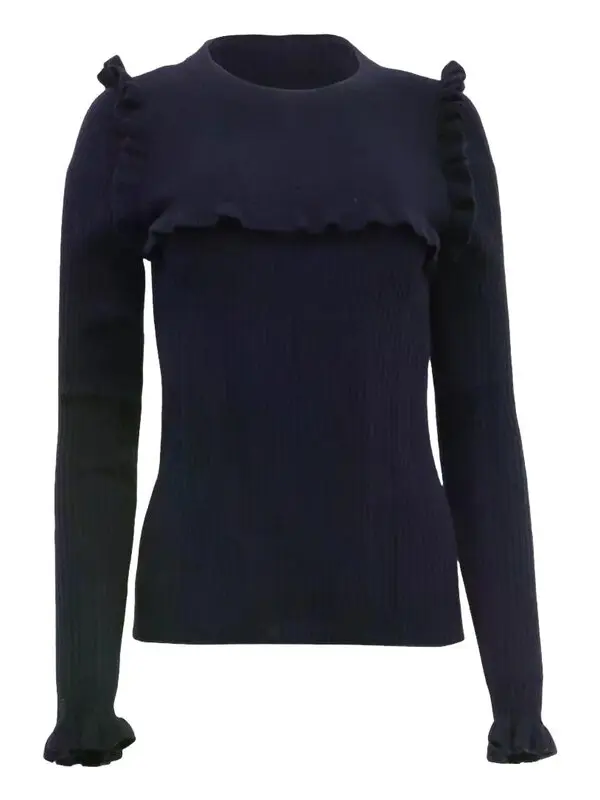 See By Chloé Ruffled Ribbed Knit Sweater - Blue